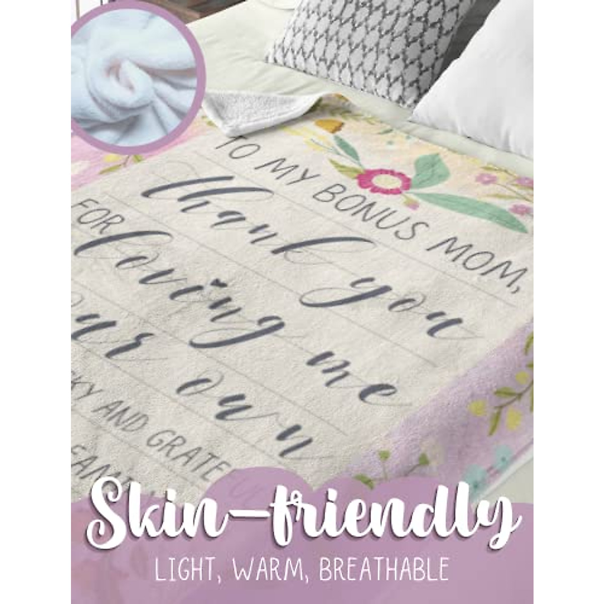 InnoBeta Bonus Mom Gifts, Bonus Mom Blanket, Stepmom Gifts, Mother's Day Birthday Gift for Stepmother, Bonus Mom, Stepmom, Thank You for Loving Me As Your Own, Soft Throw Blanket 50"x65"