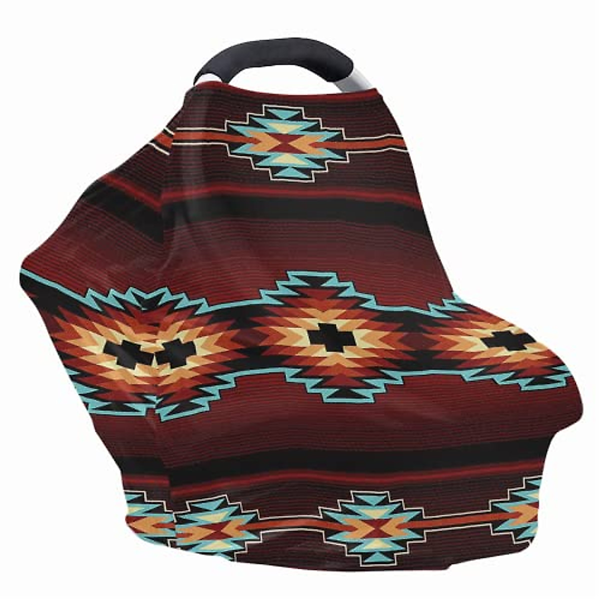 Wanyint Tribal Aztec Car Seat Covers for Babies Southwestern Nursing Cover Navajo Native American Red Nursing Cover Breastfeeding Scarf Carseat Canopy Baby Stroller High Chair Shopping Cart