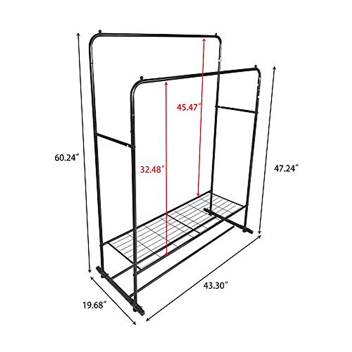 Clothing Garment Rack Metal Heavy Duty Double Rail Clothes Rack Organizer 2-Tier Storage Shelf for Boxes Shoes Boots Commercial Grade Multi-Purpose Entryway Shelving Unit for Home Office Bedroom Black