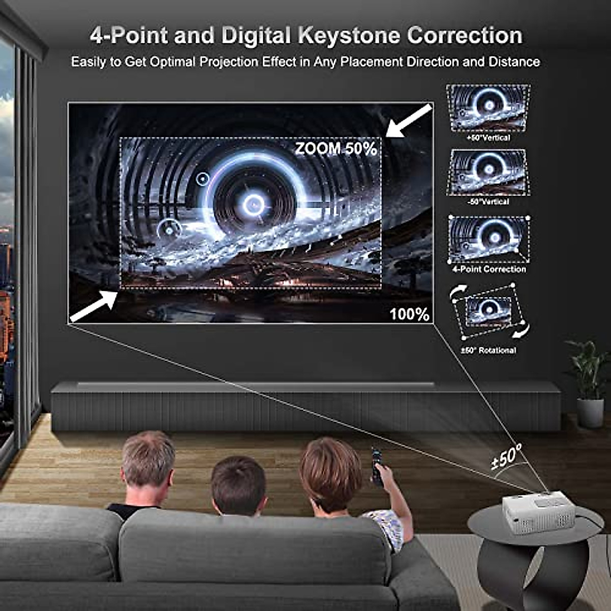 Mini Projector with Wifi and Bluetooth - Salange 5G Native 1080P Projector 4K Support, 12000 Lux Outdoor Movie Projector Portable, 4P/4D Keystone, 50% Zoom, Compatible w TV Stick, HDMI, PS5, PC, Phone