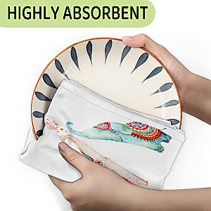 Funny Animal Elephant Kitchen Towels and Dishcloths Set of 4-17.7" x 28.3" Absorbent Dish Towels with Hanging Loop Hand Towel for Farmhouse Bar Towels & Tea Towels