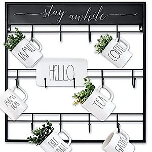 Large Wall Mounted Mug Rack (23"/Black) 3 Rows Coffee Mug Holder with 13 Hooks-Black Kitchen Display Organizer and Storage Hanger