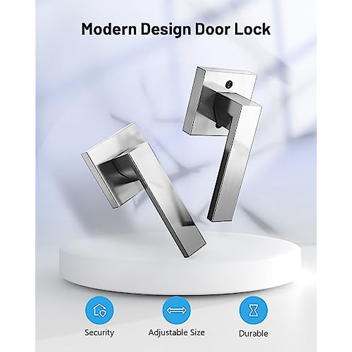 Zowill Door Handle Heavy Duty, Modern Square Door Lever, Passage Door Knobs, Reversible Interior Handles for Left Right Handled Doors for Bedroom, Bathroom and Living Room, Satin Nickel(1 Pack)