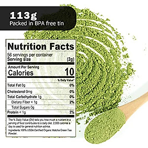 Organic Matcha Green Tea Powder-4oz(113g) Tin, 100% Natural & Pure, Ceremonial Grade, No Additives or Fillers, NO GMO