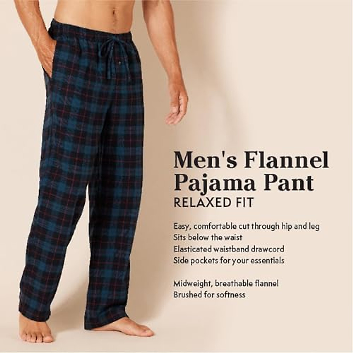Amazon Essentials Men's Flannel Pajama Pant (Available in Big & Tall), Dark Green Navy Blackwatch Plaid, Large