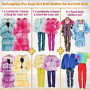 EuTengHao 11.5 Inch Doll Winter Clothes Fur Coat Jacket Set Include Shoes Necklaces Bags Hangers for 30cm Girl Dolls, Fashion Tops Jeans T-Shirt Dress Skirt Hat Casual Outfits for Doll Toys Girl Gift