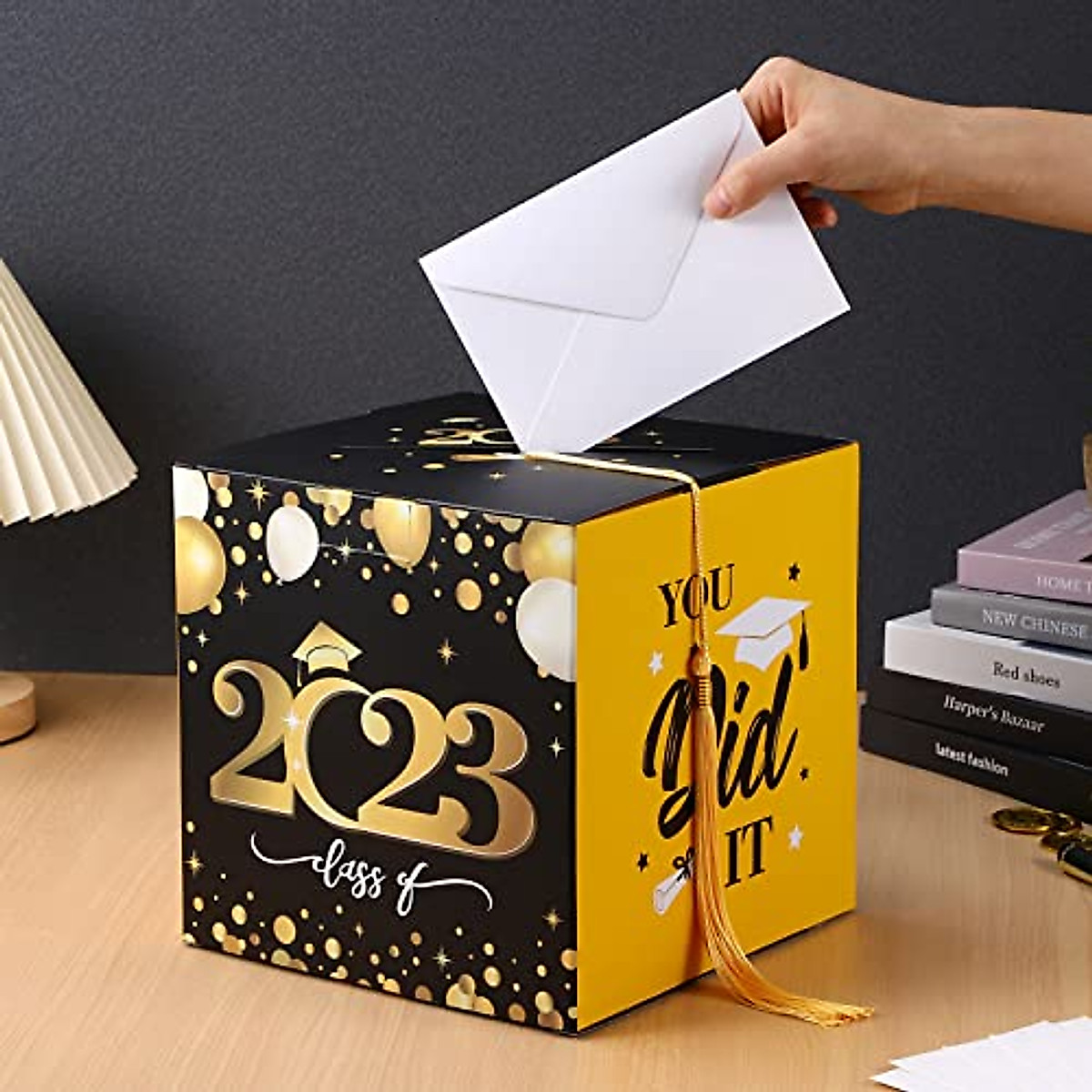 Amosfun Graduation Party Decorations 2023 Graduation Box Graduation Card Box 2023 Congrats Grad Card Box Class of 2023 Graduation Party Centerpiece, Yellow