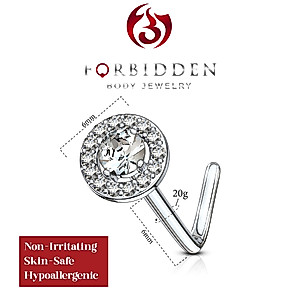 Forbidden Body Jewelry 20g Surgical Steel Fancy Double Tired Big 6mm CZ Halo L Shaped Nose Ring, Clear