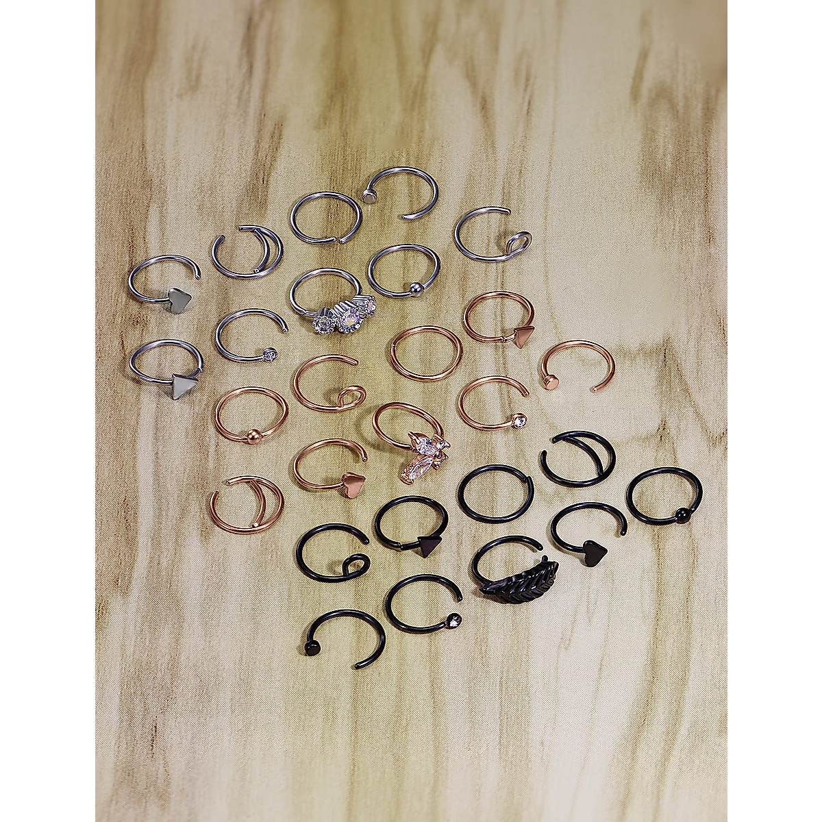 Vsnnsns 20G Nose Rings Hoop Nose Piercing Jewelry Stainless Surgical Steel Daith Rook Cartilage Helix Earrings Hoop Ear Nose Septum Rings Body Piercing Jewelry for Women Men 8mm 27 PCS