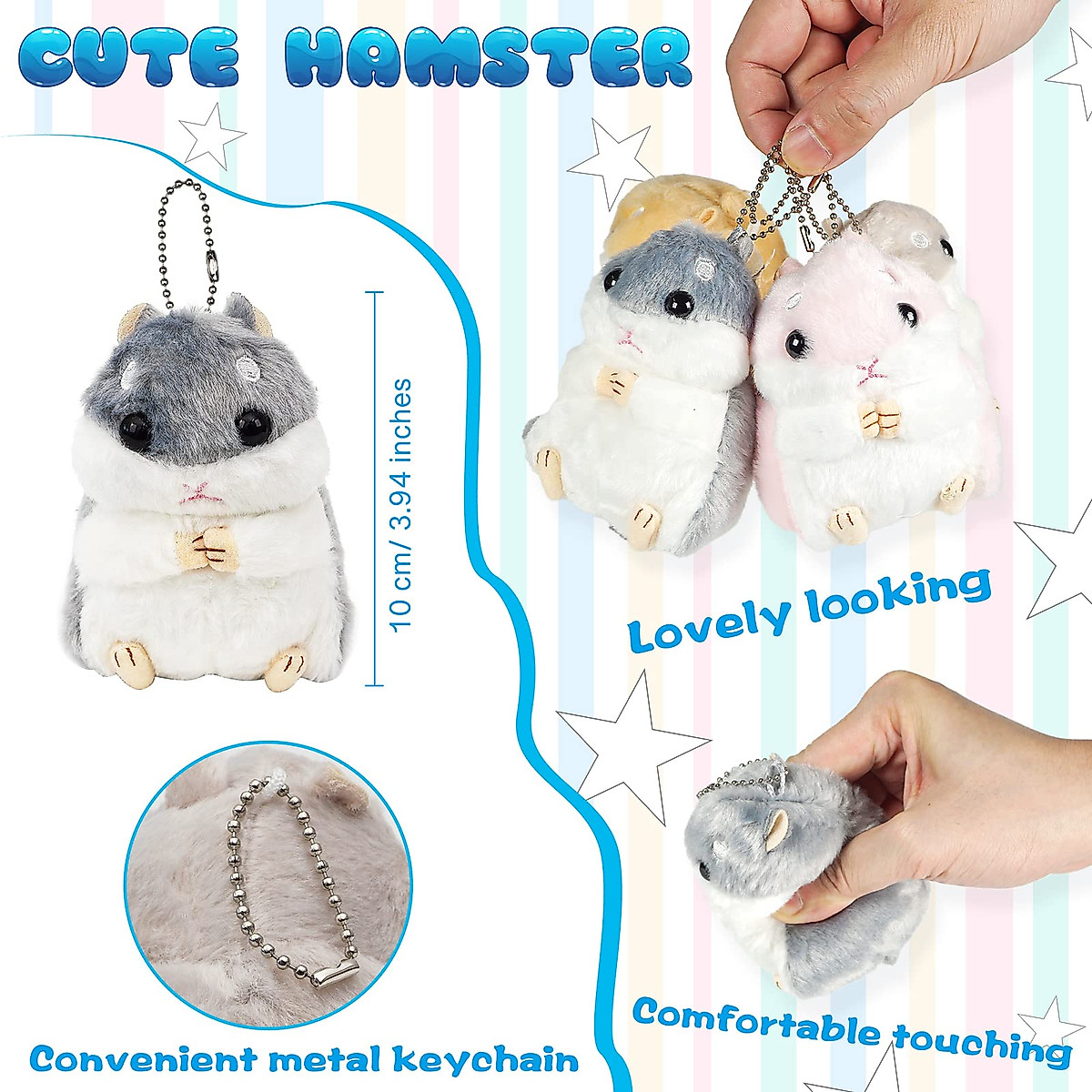 12 Pieces Cute Hamster Stuffed Animal Bulk Hamsters Plush Toy Small Stuffed Doll with Chain for Kid Boy Girl Party Favors Goodie Bag Fillers Carnival Prizes Birthday Gift, 4 Inches (Lovely Style)