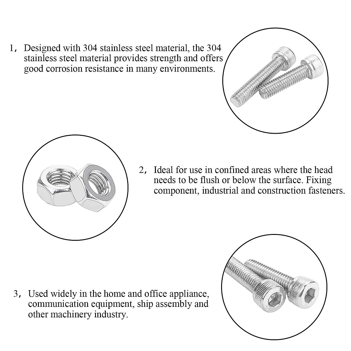 DYWISHKEY 50 Pieces M8 x 30mm/35mm/40mm/45mm/50mm Stainless Steel 304 Hex Socket Head Cap Bolts and Nuts Kit
