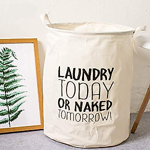 Evercrafting Folding Laundry Basket with Lid (Drawstring Closure) Laundry Today Or Naked Tomorrow Laundry Bag Europian Pattern Cotton Foldable Laundry Basket (White)