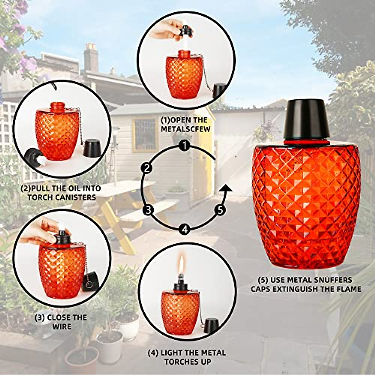 SODELIC Glass Table Torch,Citronella Tabletop Torches Backyard,Refillable Oil Torch for Outside,3 Pack Outdoor Pathway Torches with Wick for Landscape,Yard,Patio,Deck or Garden (Large Oil lamp)