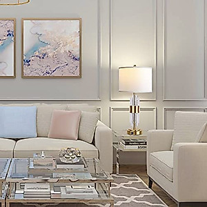 QiMH Gold Table Lamp for Living Room, Bedside Lamps for Bedrooms with Touch Control USB Ports, Modern Nightstand Lamp White Shade Home Lighting Decor (2700K LED Bulb Included)