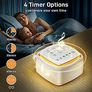 White Noise Machine, Symoode Rechargeable Sound Machines with Warm Night Light for Sleeping, 15 Non Looping Natural Soothing Sounds, Timer & Memory Feature, Portable Sleep Sound Machine for Adults