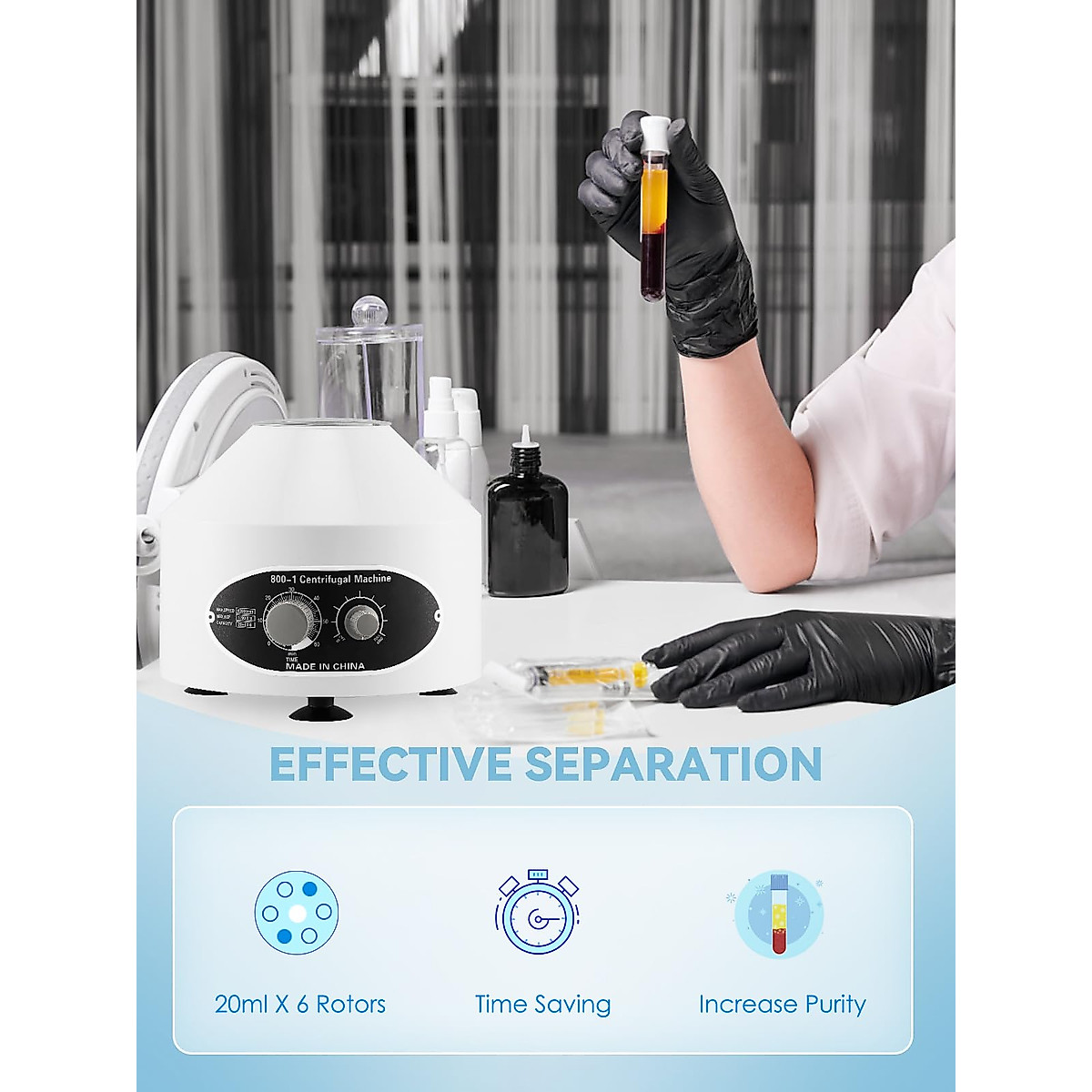 Mxmoonant Centrifuge Machine Benchtop Electric Centrifuges with Timer and Speed Control for Lab School Scientific Research 20mlX6 Rotors (110V US Plug) (800-1)