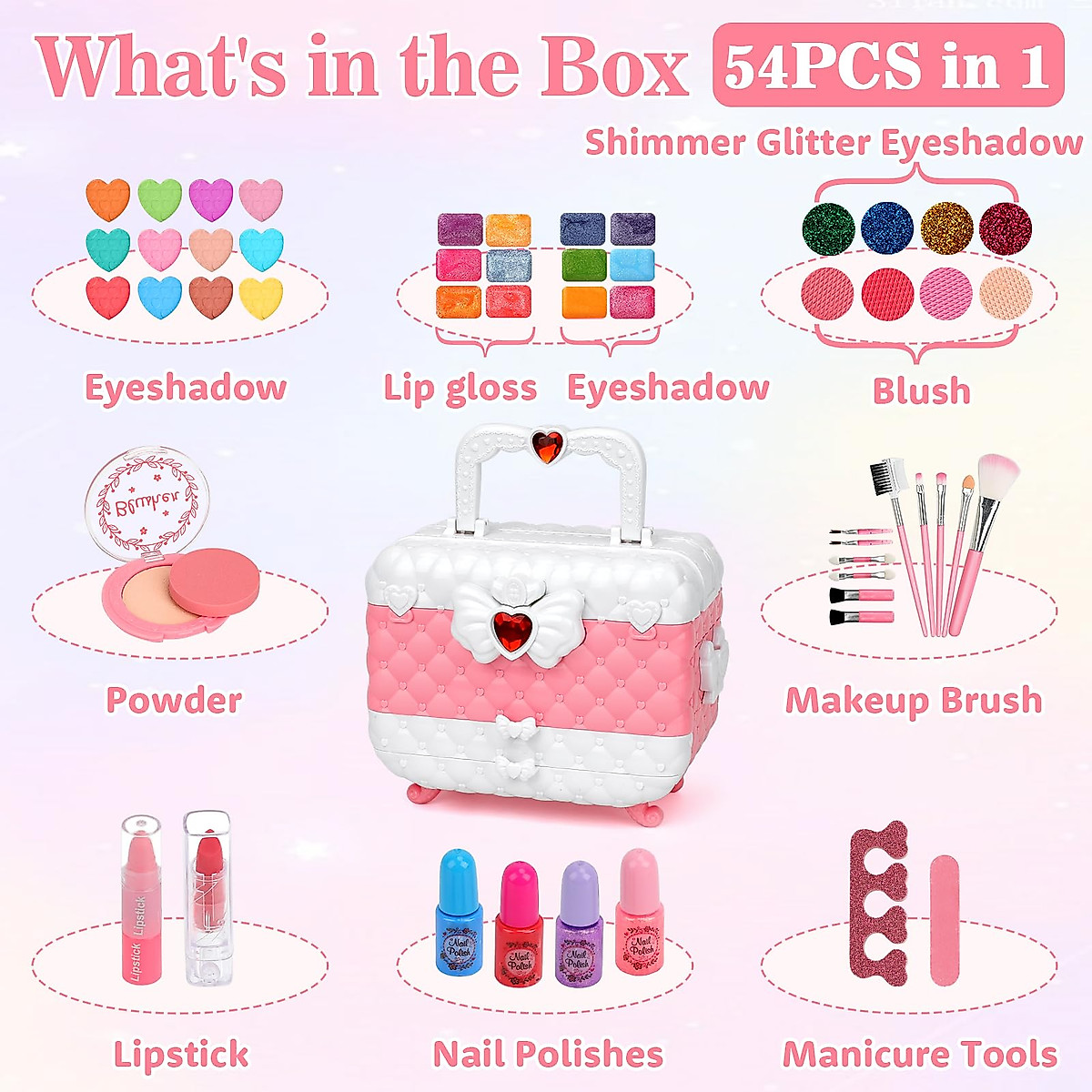 Kids Makeup Kit Girl Toys for Gifts, Teensymic Toys for Girls Real Washable Makeup Girls Princess Birthday Gift Play Make Up Toys Makeup Vanities for Girls Toys Age 4 5 6 7 8 9