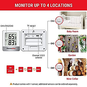ThermoPro Indoor Outdoor Thermometer Wireless TP200B, Thermometer indoor outdoor with Temperature Sensor Up to 500FT, Outdoor Thermometers for Patio Garden Cellar Home Room