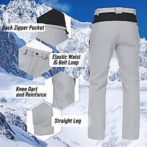 TACVASEN Men Ski Pants Insulated Waterproof Mens Waterproof Insulated Fishing/Hunting Pants Winter Work Pants for Men Insulated Ski Pants Men