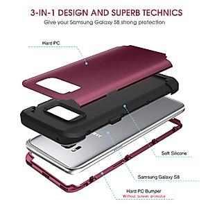 BENTOBEN Case for Galaxy S8 5.8", Heavy Duty Full Body Rugged Shockproof Hybrid Three Layer Hard Plastic Soft Rubber Bumper Protective Phone Cases Cover for Samsung Galaxy S8 5.8", Wine Red/Burgundy