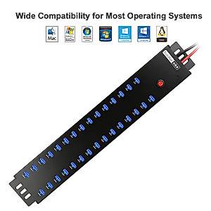 Sipolar Industrial USB 2.0 Hub 30 Ports with 300W Power Supply Wall Mountable Support Refurbishing and Brush, Batch Data Transfer