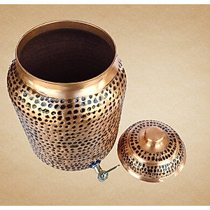 Rastogi Handicrafts pure copper Hammered water storage Tank Brown pot 4 liter capacity with Tumble and Copper Bottle
