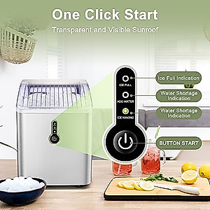 Ice Makers Countertop,Protable Ice Maker Machine with Ice Scoop and Ice Basket,26lbs/24H,9 Bullet Cubes Ready in 8 Mins,for Home/Kitchen/Camping/RV.(Silver)