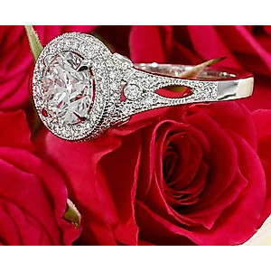 BeBold 2.5ct Round Cut Simulated Diamond CZ Halo Milgrain Engagement Ring for Women White Gold Plated Stylish