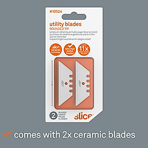 Slice 10524 Ceramic Utility Blades (Rounded-Tip), Finger-Friendly, Safe to Touch, Strong, Durable, Last 11 Times Longer Than Metal, Multiple Tool Compatibility (2 Blades)