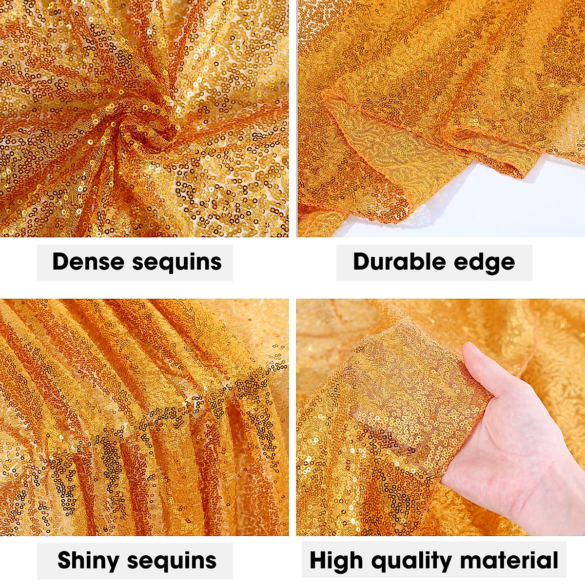 Moukeren 10 Pcs 50''x50'' Square Sequin Tablecloth Glitter Tablecloth Overlays Sequin Table Cover for Bridal Shower, Wedding Birthday, Wedding, Dessert, Banquet Decorations (Gold)