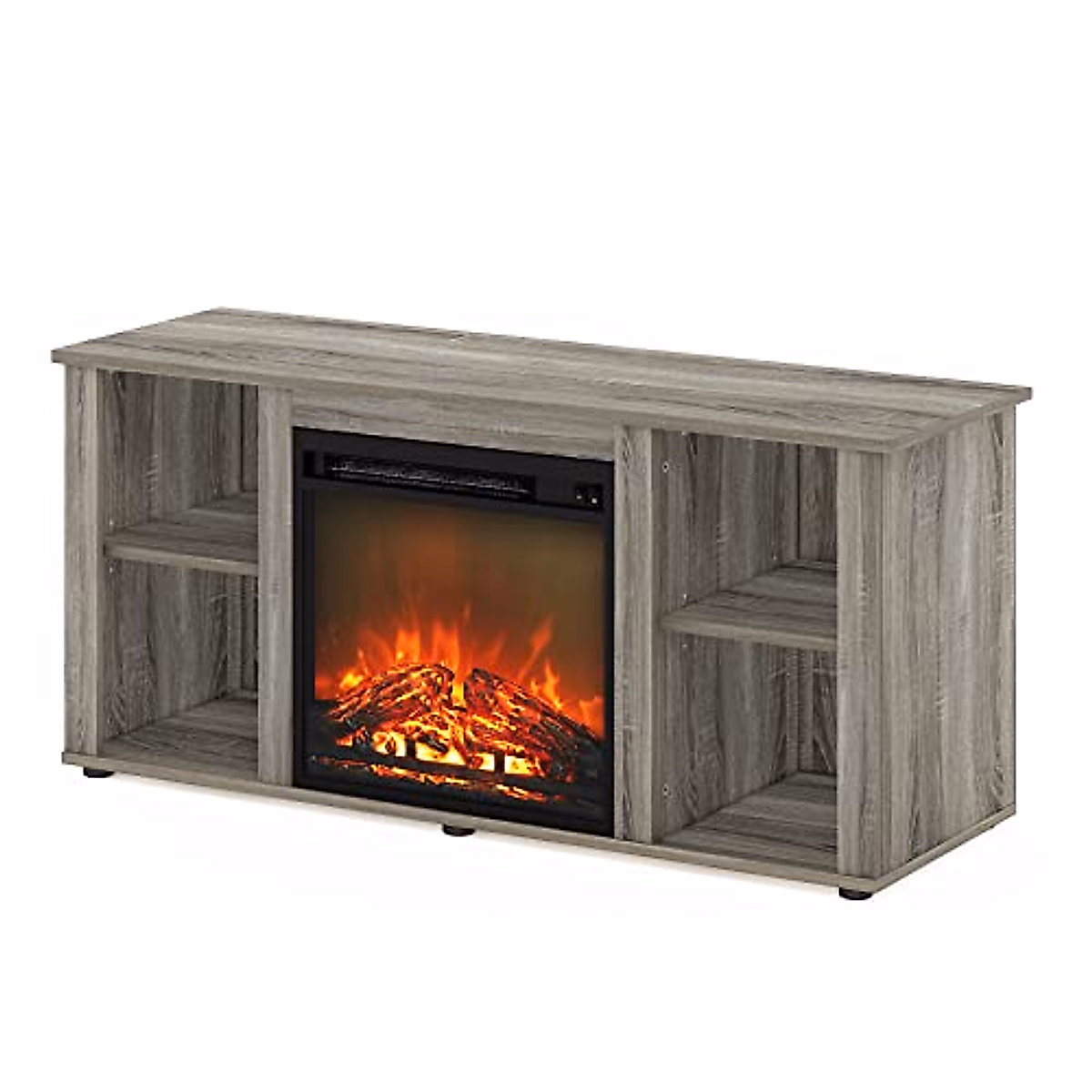 Furinno Jensen Fireplace Entertainment Center TV Stand with Open Storage for TV up to 55 Inch, French Oak Grey