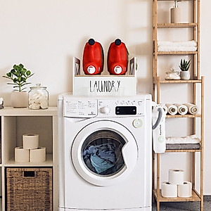 CHONIC Detergent Holder for Laundry Room, Farmhouse Detergent Dispenser, Liquid Soap Storage Organization, Detergent Stand with Drip Catcher Drip Tray Measuring Cup, Laundry Station Organizer, White