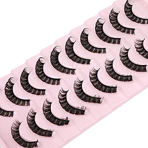 wiwoseo False Eyelashes Russian Strip Lashes D Curly Faux Mink Lashes Wispy Fluffy Volume Russian Lashes 3D Effect Fake Eyelashes 10 Pairs Pack