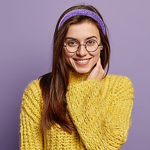 Vin Beauty Rhinestone Headband Glitter Non-Slip Wide Headband Solid Hair Band Purple Cute Hairbands Bridal Hair Hoop Wedding Hair Styling Accessories for Women Girls