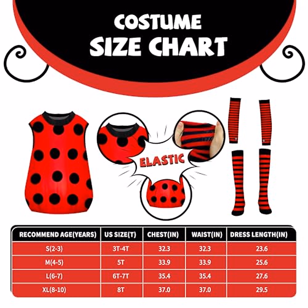 INNOCHEER Ladybug Costume for Girls 2-10, Halloween Costumes for Kids Girls Ladybug Costume Toddler with Accessories Toys