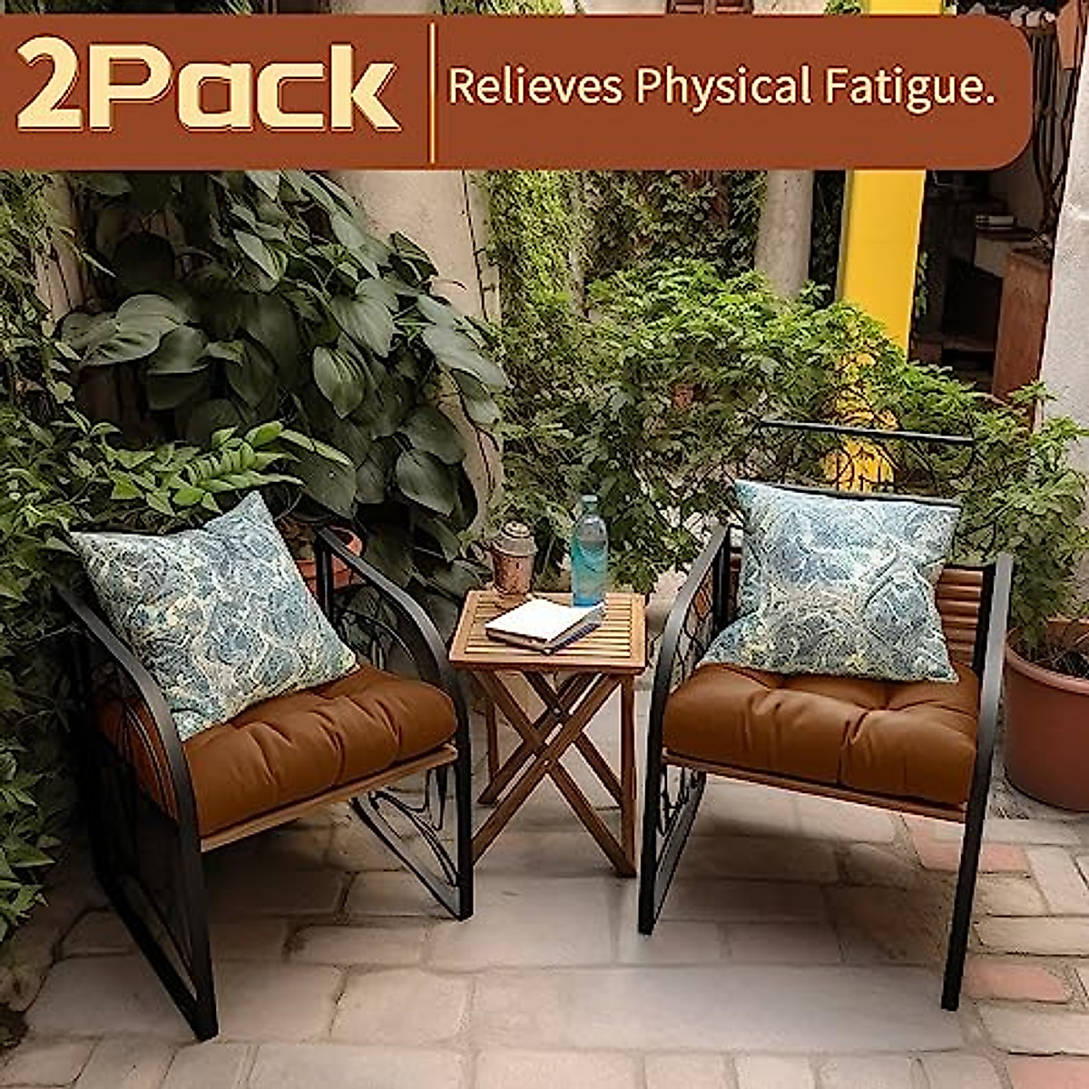 Focuprodu Set of 2 Outdoor Chair Cushions 19x19 Thickened and Durable Patio Furniture Cushions, All-Weather Wicker Chair Cushions for Outdoor/Indoor Use (Coffee)