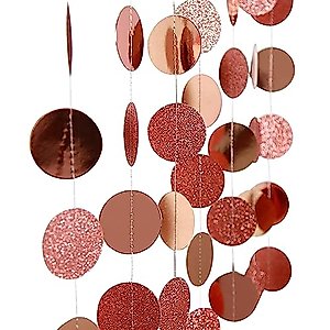 ccHuDE 4 Pcs Circle Dots Garland Glitter Hanging Garland Party Decor Banner Backdrop Circle Streamers Party Decorations for Birthday Wedding Christmas Rose Gold