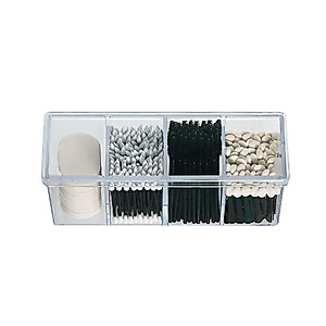 4-Compartment Makeup Organizer and Storage: Transparent Multi-functional Bathroom Closet Storage with 4 Trays and Clear Lid for Cosmetics, Cotton Balls or Sponges