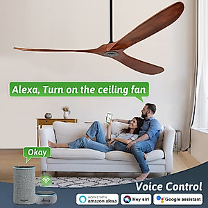 Chriari 70'' Ceiling Fan with Remote/App/Voice Control, Wood Ceiling Fan with 3 Walnut Blades and Reversible DC Motor, Supports 5 Speeds and Smart Timing, Compatible with Alexa/Google Assistant