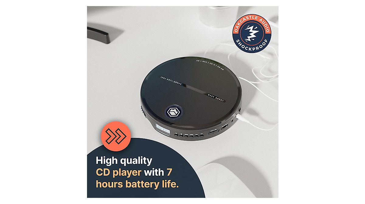 Oakcastle Portable CD Player with 7Hr Battery & Aux for Car & Home