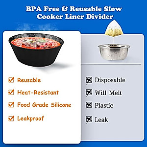 Silicone Slow Cooker Liners fit for 6-7 QT Crockpot, Silicone Slow Cooker Divider Liner, Reusable/BPA Free/Leakproof/Slow Cooker Accessories Cooking Liner for 6-7 Quart Pot - Black