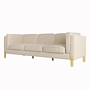 Lostcat Velvet Sofa Couch Mid Century Modern Upholstered 3-Seater Loveseat with Armrest and Stainless Steel Legs for Living Room, Apartment and Small Space, Beige