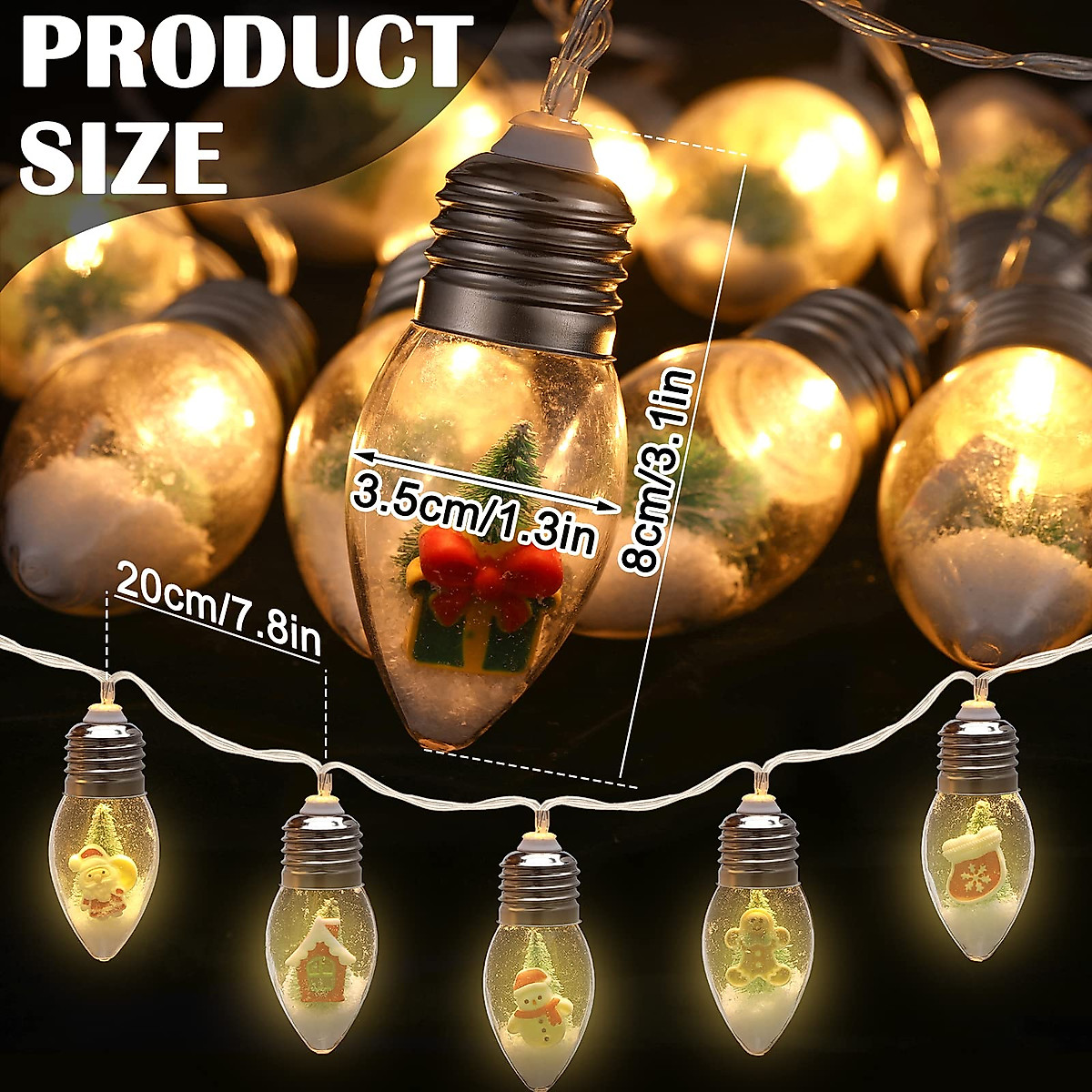 Hungdao Christmas Snow Globe String 7 ft Lights Christmas Tree Bubble Lights with 10 LED Clear Bulbs Battery Operated Snow Globe Lights Christmas Decoration for Garden Decor Party Indoor Outdoor Home