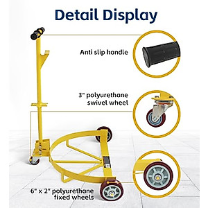 MaxWorks 50858 55 Gallon Drum Dolly, 1200lbs capacity, with 2 fixed PU Wheels and 1 swivel wheel - Low Profile Steel Oil Drum Caddy Oil Barrel Drum Roller Hand Cart