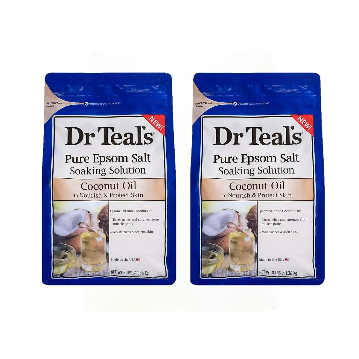 Dr Teals Coconut Oil Soaking Solution Mothers Day Gift Set (2 Pack, 3 lb. ea.) - Essential Oils Nourish & Protect Dry, Damaged Skin - Relieve Stress & Revitalize Tired, Achy Muscles at Home