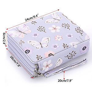 BTSKY Colored Pencil Case- 120 Slots Pencil Holder Large Capacity Pencil Organizer with Handle Strap Handy Colored Pencil Box with Printing Pattern (Purple Butterfly)