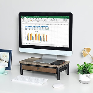 LUMAMU Wood Monitor Stand Riser with Drawer, 15.7x9.4 Inch Computer Monitor Stand for Desk, 3 Height Adjustable Desktop Stand with Storage for Computer Laptop PC iMac Printer