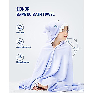 ZIONOR Bamboo Hooded Towel for Kids - 35'' x 50'' Extra Large Bath Towels for Kids 3-10 Yrs, Premium Soft Towels for Boys Girls, Ultra Absorbent and Hypoallergenic (Purple, Shark)