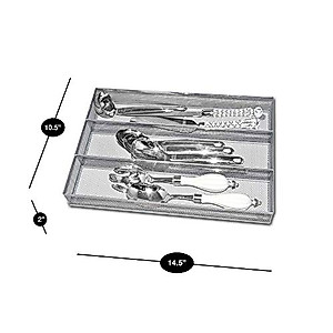 Smart Design 3 Compartment Drawer Organizer - Steel Metal Mesh Tray - Makeup Tray, Vanity, Utensils, Silverware Storage Bin - Kitchen - Silver