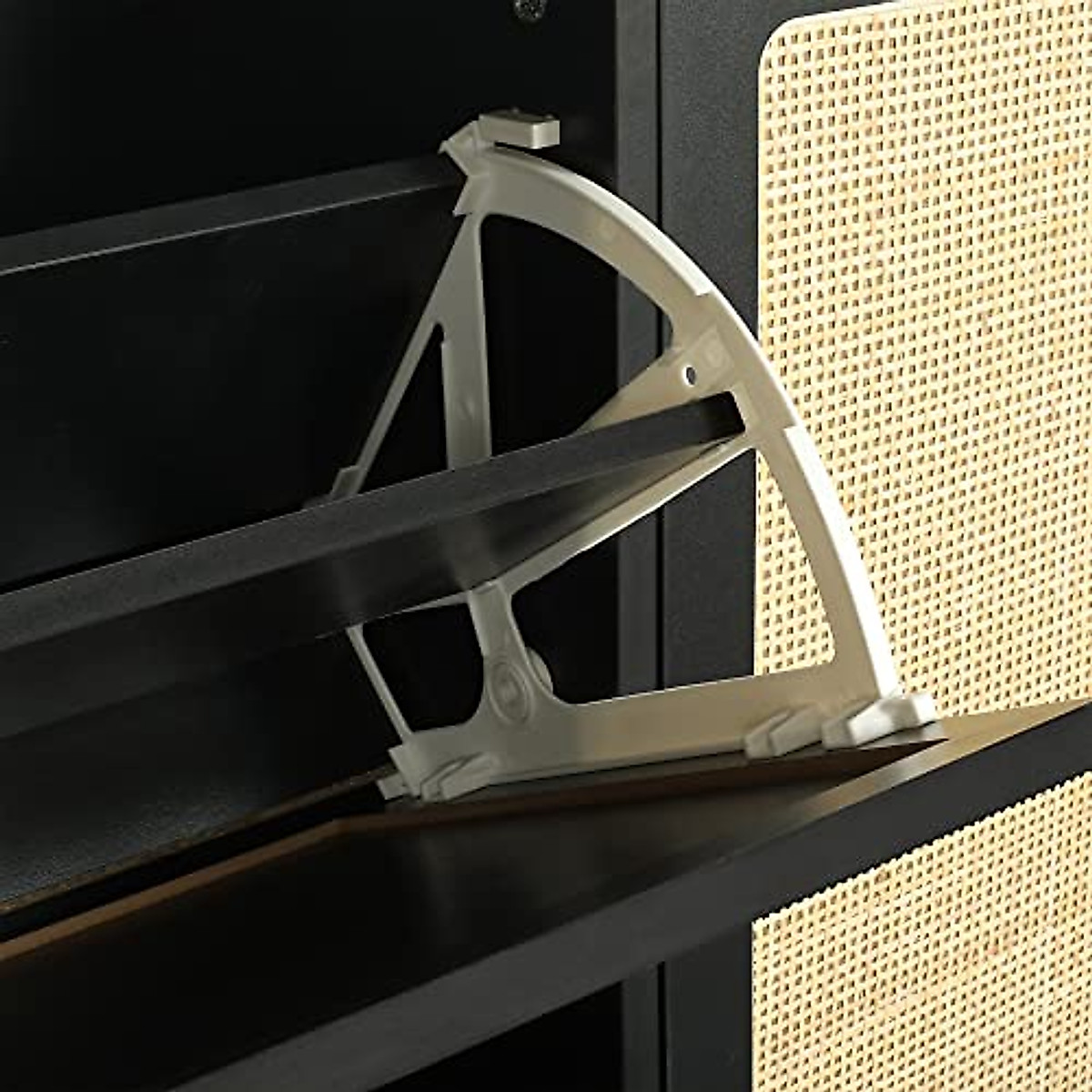 FOKWE Natural Rattan Shoe Cabinet, Shoe Cabinet with 3 Flip Drawers and Storage Shelves, Modern 3-Tier Shoe Rack Storage Cabinet for Entryway, Hallway, Bedroom(Black)